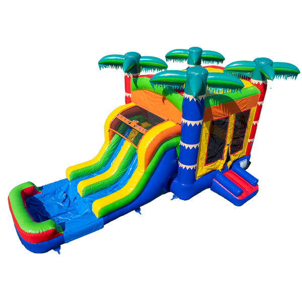 Green Rainbow Bounce House with Slide | Big and Bright Inflatables
